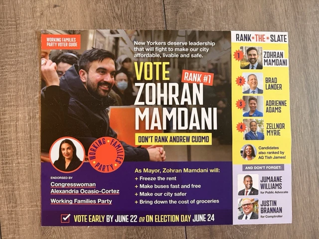 ZOHRAN MAMDANI NEW York City Mayor 2025 Campaign Flyer Working Families ...