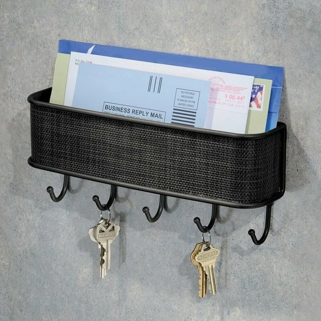 KEY HOLDER MAIL Rack Wall Mount Hooks Entryway Mail Organizer Rack ...