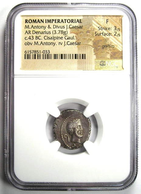 MARC ANTONY AND Divus Julius Caesar AR Denarius Silver Coin 43 BC - NGC ...