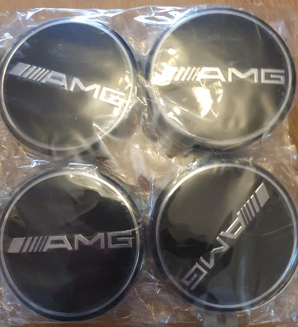 MERCEDES-BENZ WHEEL CENTRE Caps Black 75mm Benz AMG Badges Class Hub ...