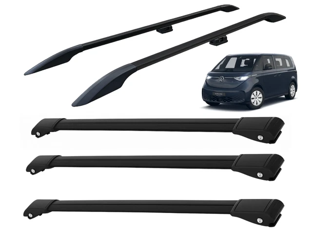 VOLKSWAGEN ID BUZZ LWB 2025-2026 Roof Rails & 3x Cross Bars Black ...