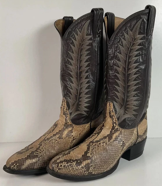 VINTAGE TONY LAMA Front Cut Python Cowboy Boots 9 D Snakeskin Gold ...