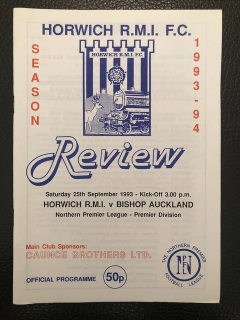 25.9.1993. HORWICH RMI v Bishop Auckland, (NPL). £2.95 - PicClick UK