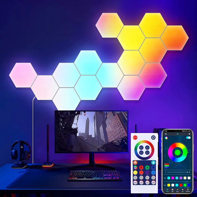 SMART LED HONEYCOMB Wall Lights RGB Gaming Hexagon Modular Lamp 3 / 6 ...