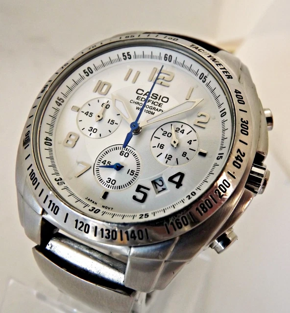 CASIO EDIFICE,JAPAN, CHRONOGRAPH, White 24H Dial, St.steel,Mens Quartz ...