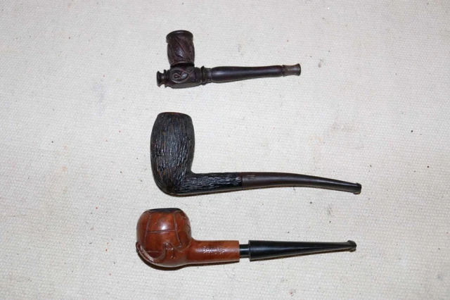 LOT DE 3 pipes en bois pipe ancienne à fumer le tabac trace d'usure est ...