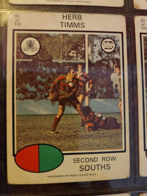 VINTAGE 1975 SCANLENS Rugby League Card Herb Timms Souths No 52 EUR 7 ...