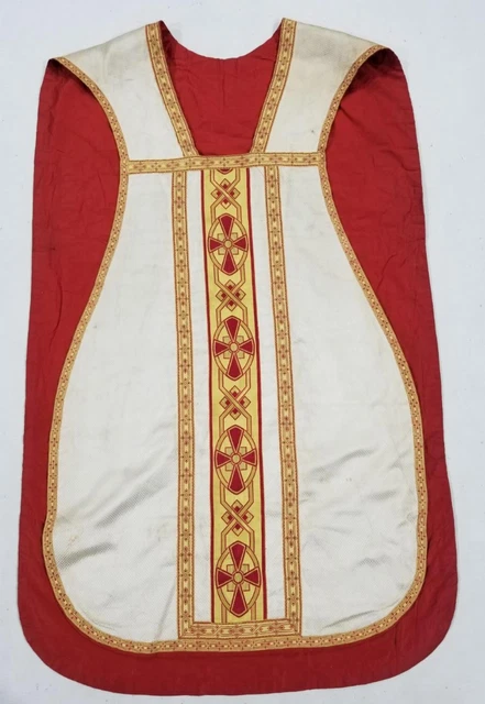 ANTIQUE 19THC FRENCH Silk Brocade "IHS" Embroidered Galloon Trim Church ...