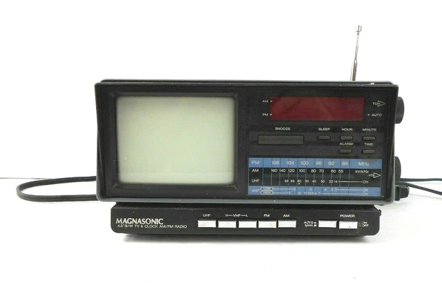 VINTAGE MAGNASONIC 4.5& B&W TV & Clock AM/FM Radio (1988) (xli) $95.78 ...