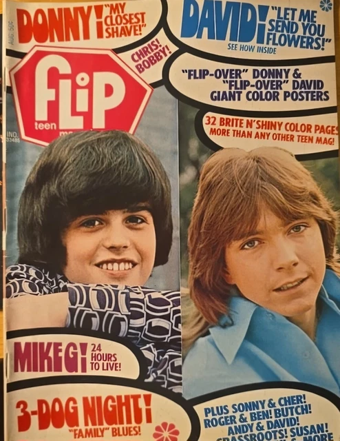 FLIP TEEN MAGAZINE August 1972 Osmonds David Cassidy Sonny & Cher 24 £ ...