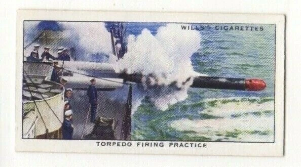 WILLS NAVAL CIGARETTE card. #24 Torpedo firing practice Australian HMAS ...