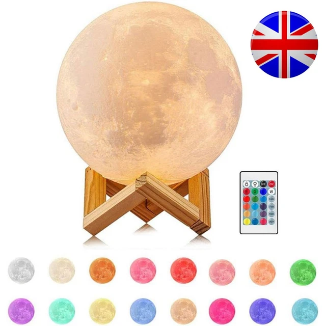 3D MOON LAMP Night Light with Stand & Remote 16 Colour Changing Moon ...