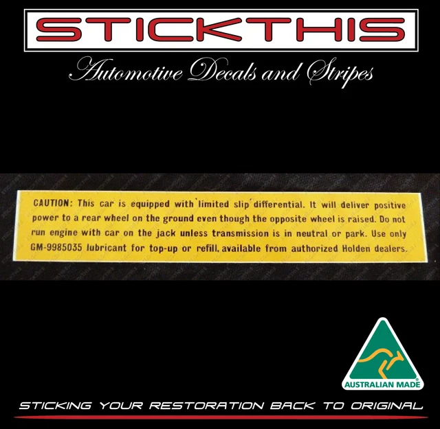 LIMITED SLIP DIFFERENTIAL Diff LSD Sticker Decal - HK HT HG GTS Monaro ...