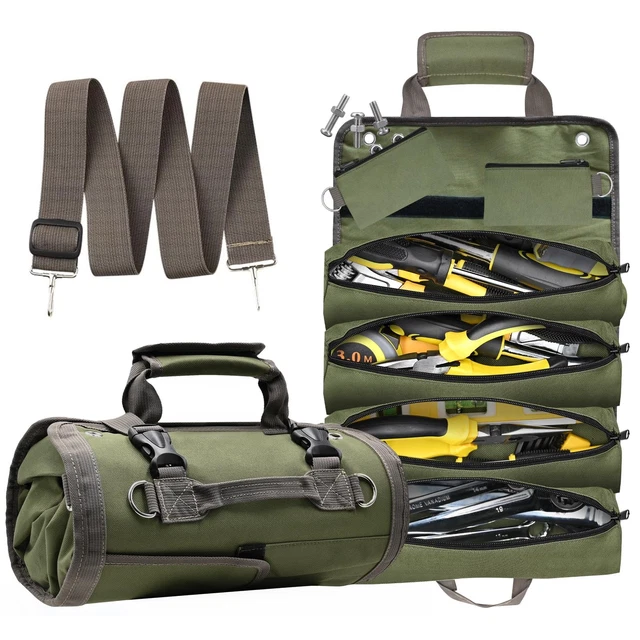 ROLL UP TOOL Bag, Heavy Duty Tool Roll Bag, with 4 Pockets and 2 ...