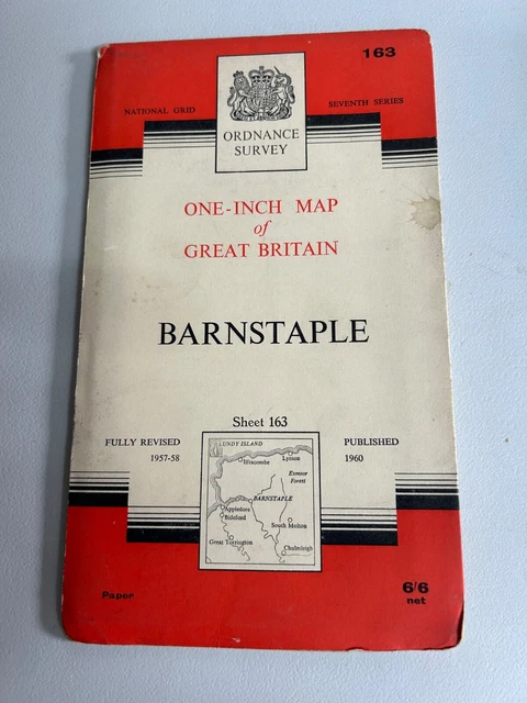 VINTAGE ORDANANCE SURVEY contoured road map, of Barnstaple, 163. £11.12 ...