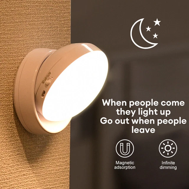 AUTOMATIC MOTION SENSOR Night Light 360° Rotating LED Wall Lamp USB ...