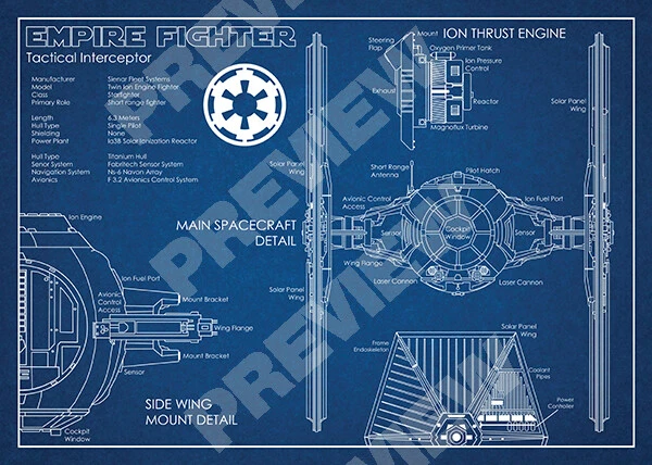 STAR WARS TIE Fighter Schematic A3 Poster Print £10.00 - PicClick UK