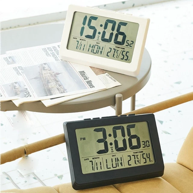 BATTERY POWERED DESKTOP Clock Temperature Date Day Display Snooze Alarm ...