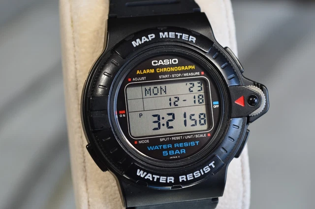 NOS CASIO MAP-100 Map Meter Vintage Digital Watch Japan Temp Ts Bm Bp ...