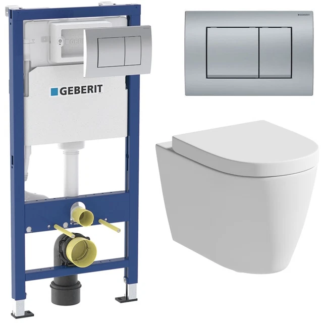 RIMLESS WALL HUNG Toilet Pan Soft Close Seat & Geberit Concealed ...