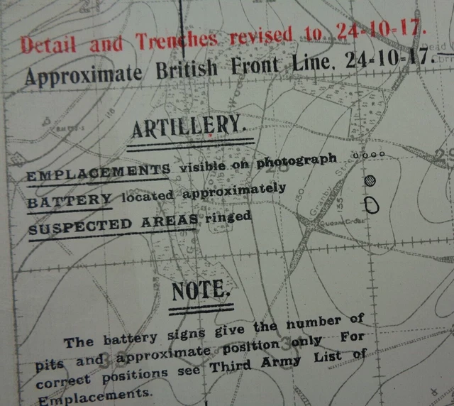 WW1 BRITISH TRENCH Map of GERMAN ARTILLERY POSITIONS for the BATTLE of ...