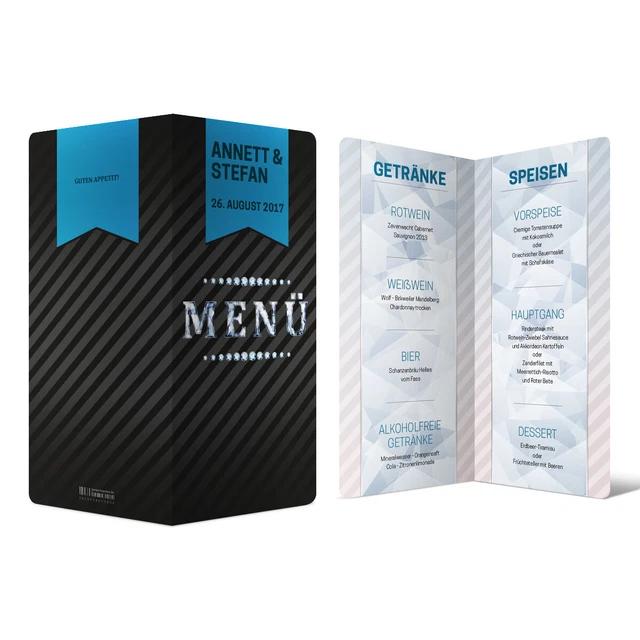 CARTES DE MENU mariage - bleu VIP - menu carte des boissons EUR 20,00 ...