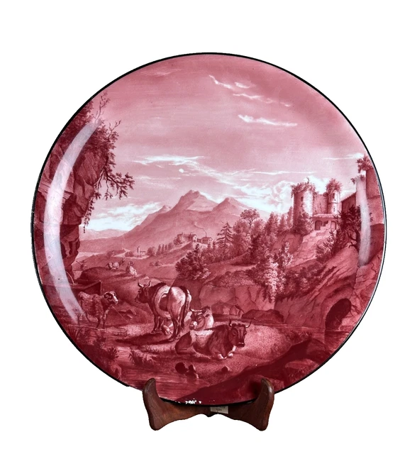 GRAND PLAT ANCIEN porcelaine vache montagne, Château ruine Mulhauser ...