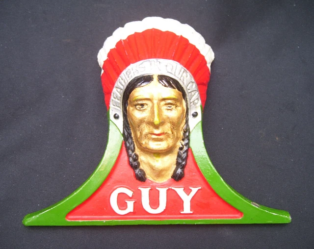 VINTAGE 1960S GUY MOTORS ARAB BUS BONNET MASCOT~RED INDIAN CHIEF HOOD ...