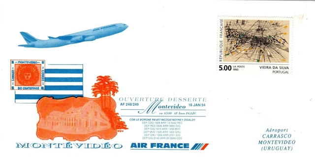 B0268- OUVERTURE DESSERTE Airbus A 340 Air France Paris Montevideo EUR ...