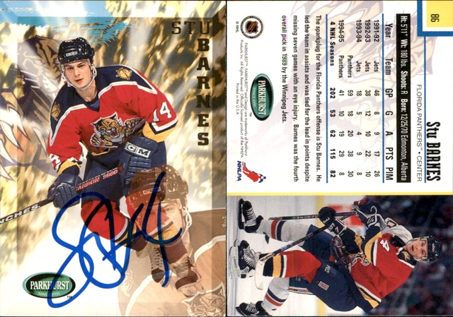 CARTE STU BARNES signée 1995-96 Parkhurst #86 Florida Panthers Auto AU ...