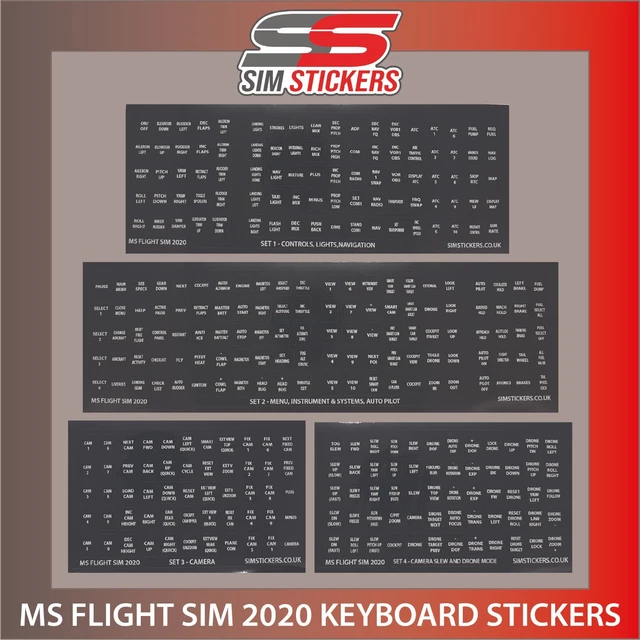 BLACK MSFS STICKERS for Flight Simulator Keyboard/Button Box/Wheel Set ...