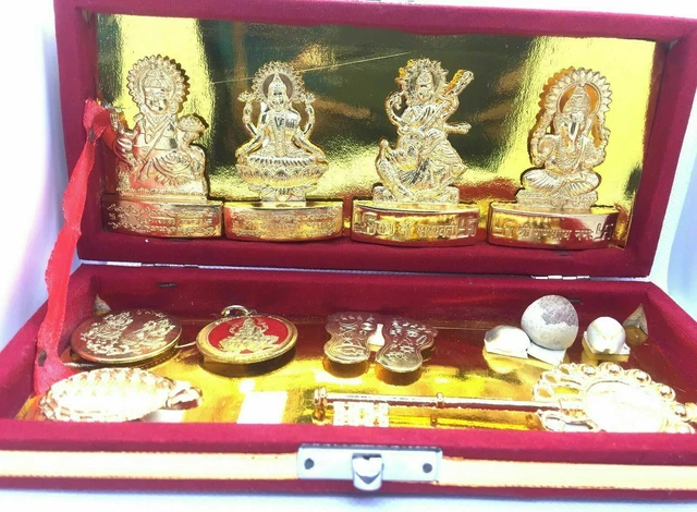 HINDU GOD STATUE Yantra Diwali Puja Box Kubera EUR 9,48 - PicClick FR