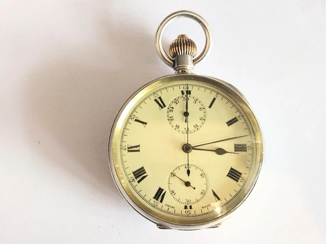 MONTRE DE POCHE Chronographe Zenith Argent 1914 Gents Excellent État ...