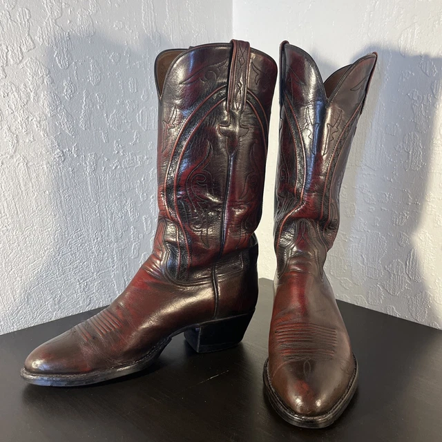 VINTAGE LUCCHESE HANDMADE Cowboy Boots Black Cherry 9D L663064 USA W ...