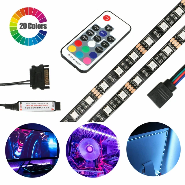 LED STRIP LIGHT Addressable PC Sata Computer Case Gamer Kit RF Remote ...