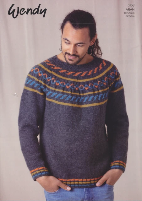 WENDY ARAN KNITTING Pattern for Mens Ladies Unisex Fairisle Yoke ...