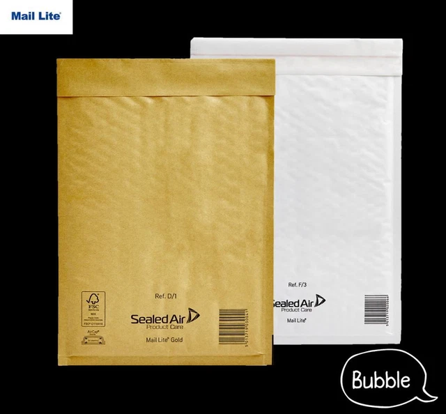 MAIL LITE PADDED Envelopes Bubble Mailer Bags White or Gold A000 B00 C0 ...