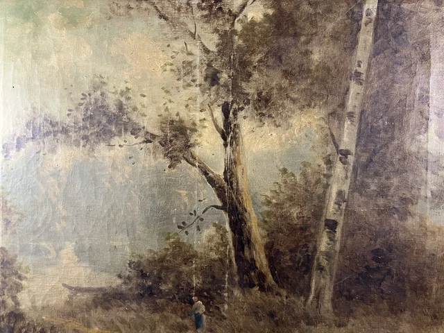 ANTIK ÖL SCHULE von Barbizon XIX Landschaft Seengebiet Spuren Von ...