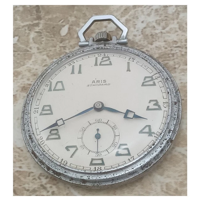 ART DECO CHROME Plate Swiss 15 Jewel Aris Pocket Watch 1925 $251.45 ...