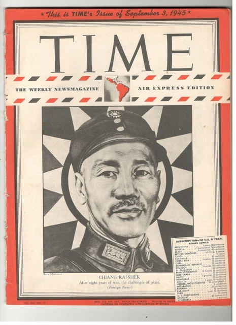 TIME MAGAZINE SEPTEMBER 3 1945 Japan Fine 2° Guerra Mondiale Chiang Kai ...
