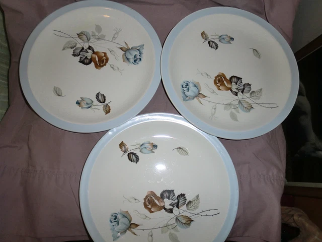 SET OF 3 Alfred Meakin England Glo-White "Sapphire Rose" Pattern Salad ...