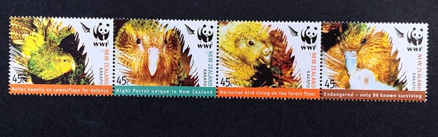 NEW ZEALAND WWF Endangered Birds Kakapo 45c 4 strip of stamps MNH ...