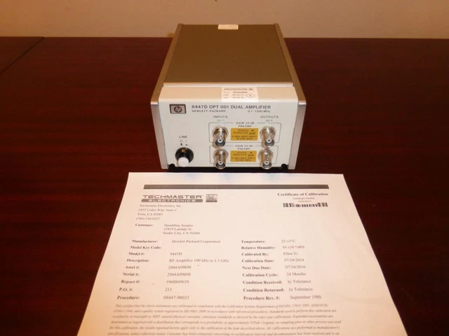 HP AGILENT 8447D 100kHz - 1.3GHz Solid State Preamplifier w/ Opt. 001 ...