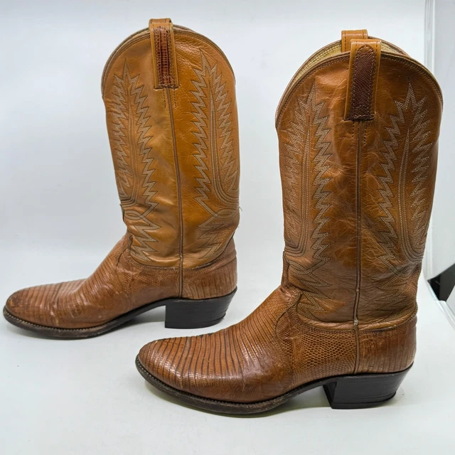 VINTAGE DAN POST Lizard Toe Brown Cowboy Boots - Men's 8 £35.87 ...