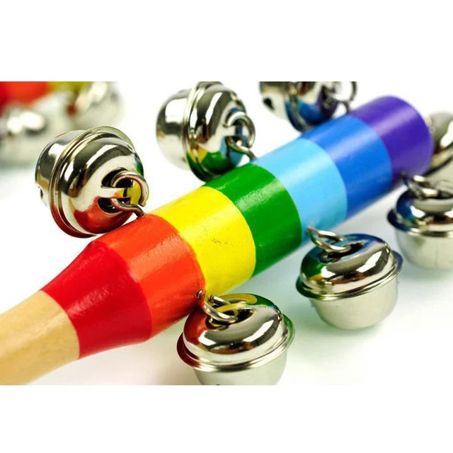 JINGLE RATTLE BELL Wooden Handle Children Bell Stick Fun Playing ...
