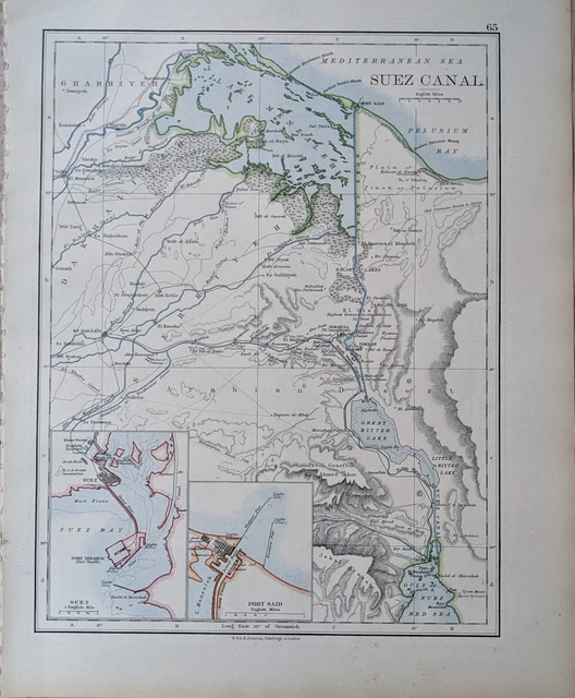 1896 Ancien Carte Suez Canal Port Said Suez Plan Eur 5972 Picclick Fr