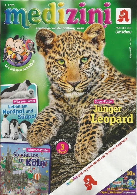 MEDIZINI MIT POSTER Heft #02-2025 Leopard-Poster 2025 Februar NEU EUR 1 ...