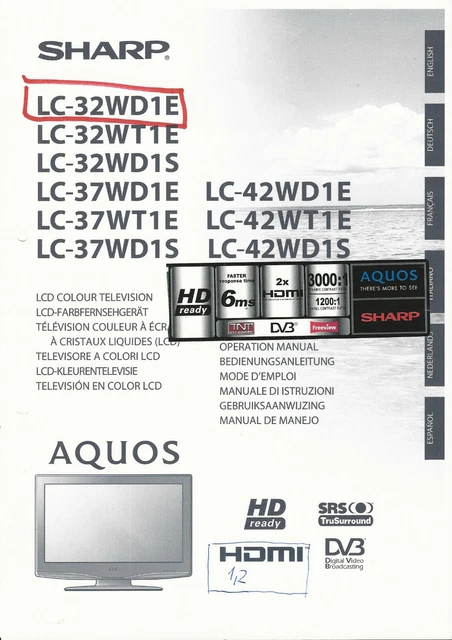 BEDIENUNGSANLEITUNG LCD FERNSEHER Sharp LC-32WD1E, ausgedruckt, 32 Seiten EUR 1,00 - PicClick DE