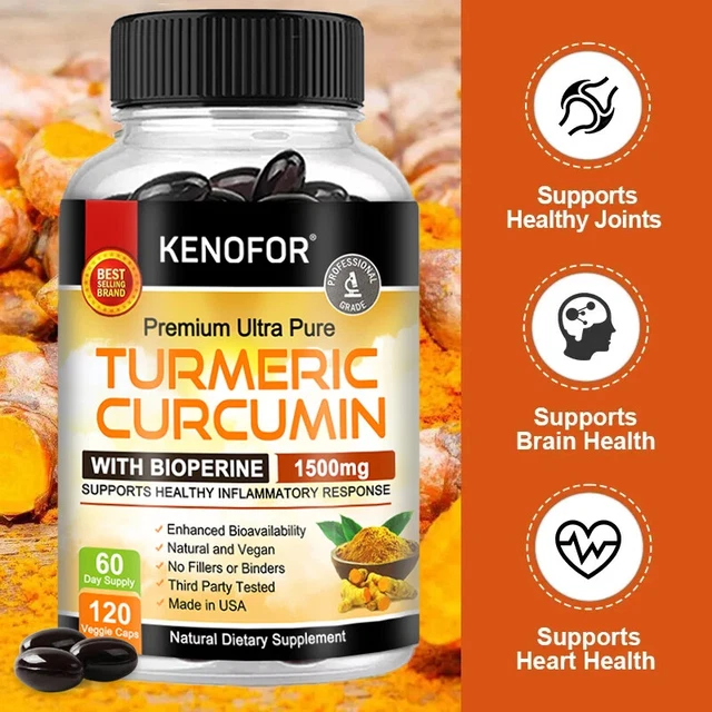 TURMERIC 1500MG & Black Pepper 120 Capsules Tumeric Curcumin High ...