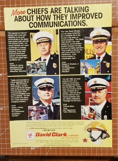 VINTAGE DAVID CLARKE Fire Fighting Helmets Print Ad Fire Chief Approved ...